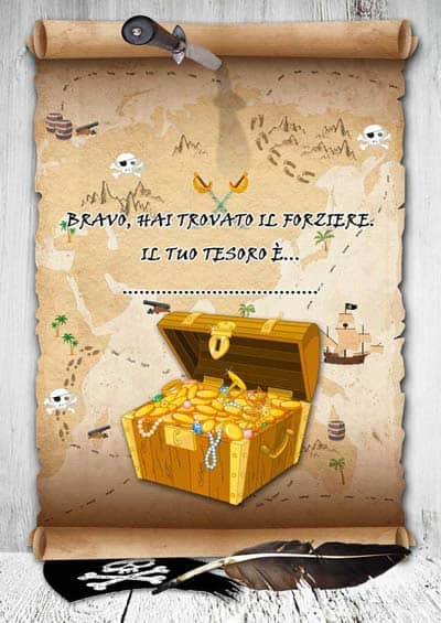 Caccia al tesoro con prove da superare per far divertire i bambini.